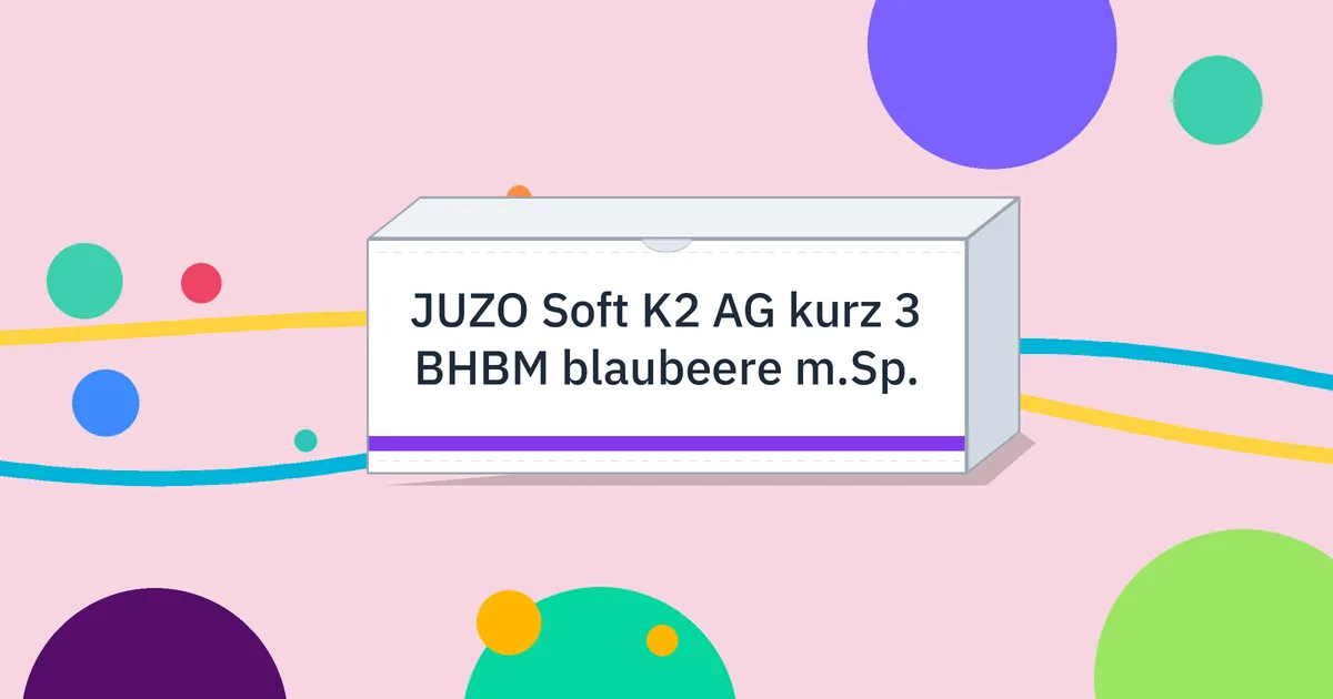 Symbolbild: Packung mit der Aufschrift JUZO Soft K2 AG kurz 3 BHBM blaubeere m.Sp. (PZN 14859708) – Verfügbarkeit und Bezug in Apotheken in Frankfurt am Main