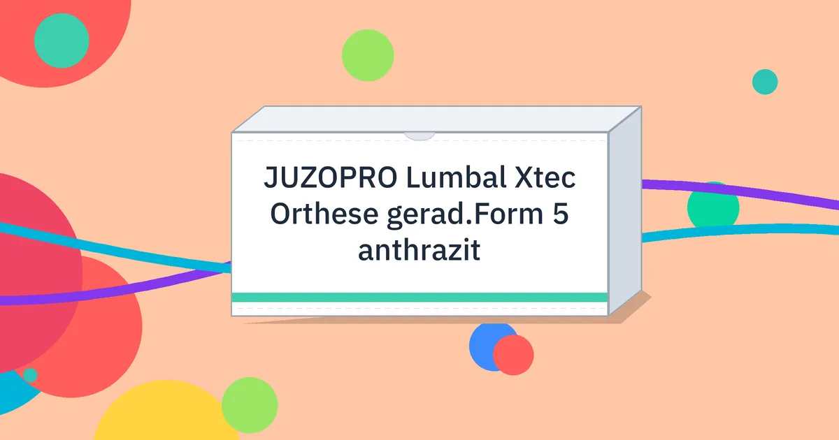 Symbolbild: Packung mit der Aufschrift JUZOPRO Lumbal Xtec Orthese gerad.Form 5 anthrazit (PZN 16498114) – Verfügbarkeit und Bezug in Apotheken in Frankfurt am Main