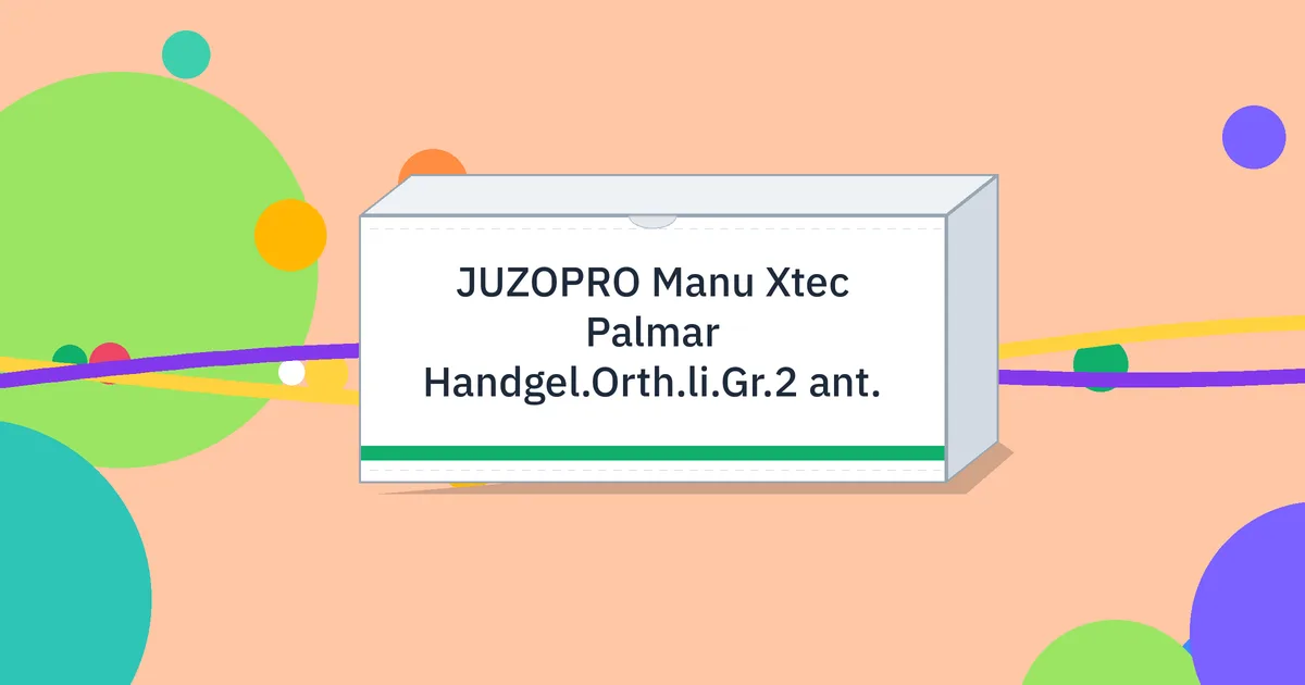 Symbolbild: Packung mit der Aufschrift JUZOPRO Manu Xtec Palmar Handgel.Orth.li.Gr.2 ant. (PZN 20052045) – Verfügbarkeit und Bezug in Apotheken in Frankfurt am Main