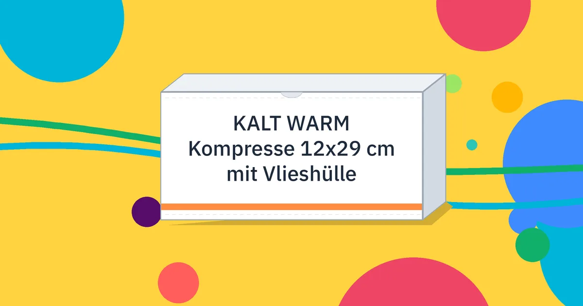 Symbolbild: Packung mit der Aufschrift KALT WARM Kompresse 12x29 cm mit Vlieshülle (PZN 15577082) – Verfügbarkeit und Bezug in Apotheken in Frankfurt am Main