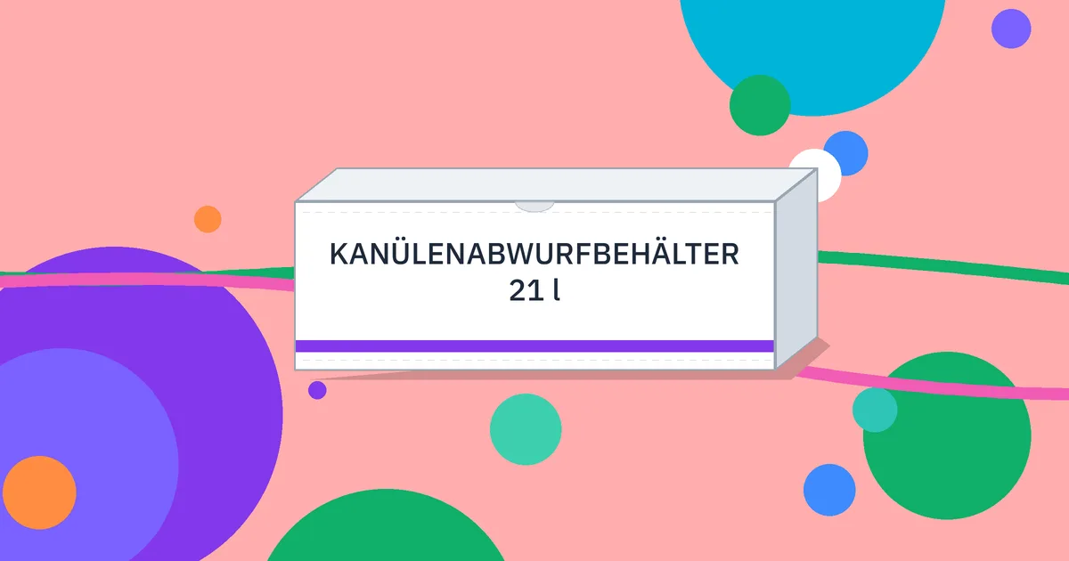 Symbolbild: Packung mit der Aufschrift KANÜLENABWURFBEHÄLTER 21 l (PZN 19517295) – Verfügbarkeit und Bezug in Apotheken in Frankfurt am Main