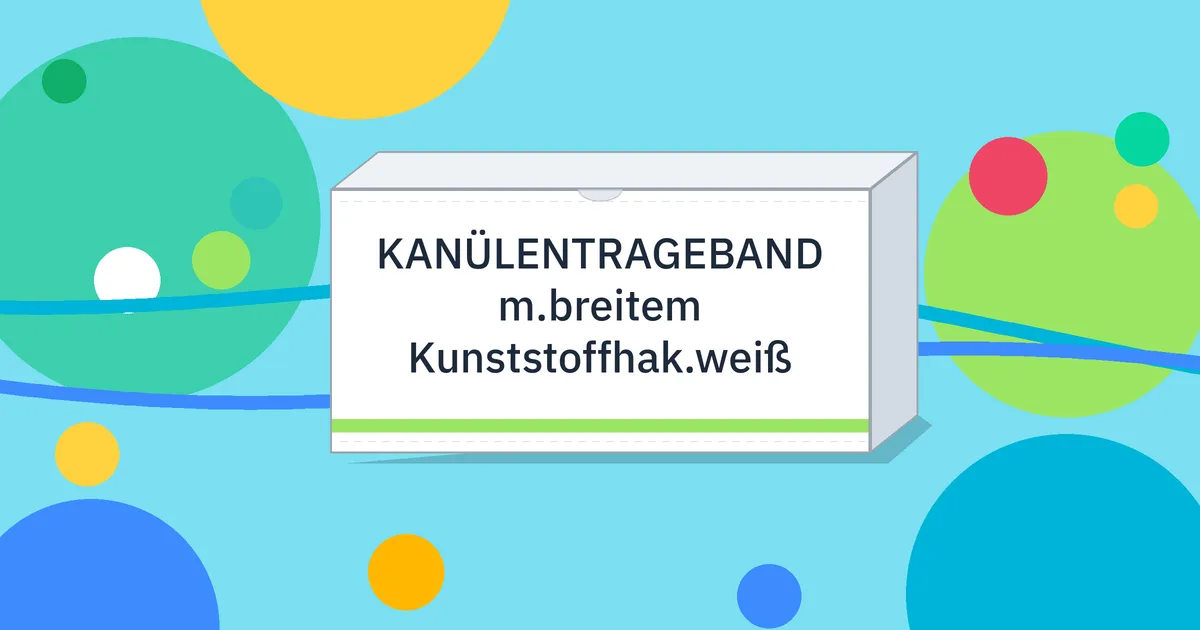 Symbolbild: Packung mit der Aufschrift KANÜLENTRAGEBAND m.breitem Kunststoffhak.weiß (PZN 03149671) – Verfügbarkeit und Bezug in Apotheken in Frankfurt am Main
