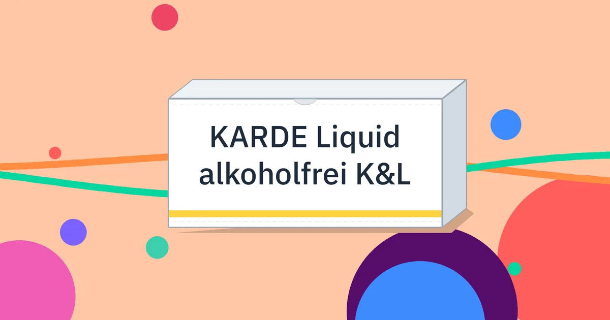 Symbolbild: Packung mit der Aufschrift KARDE Liquid alkoholfrei K&L (PZN 17215704) – Verfügbarkeit und Bezug in Apotheken in Frankfurt am Main