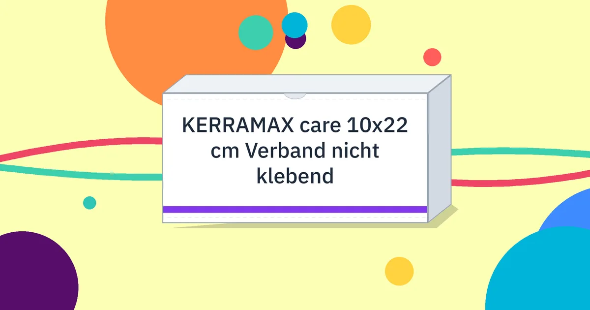 Symbolbild: Packung mit der Aufschrift KERRAMAX care 10x22 cm Verband nicht klebend (PZN 10001354) – Verfügbarkeit und Bezug in Apotheken in Frankfurt am Main