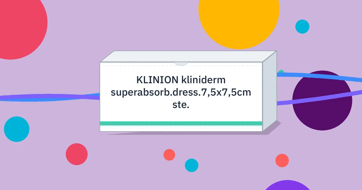 Symbolbild: Packung mit der Aufschrift KLINION kliniderm superabsorb.dress.7,5x7,5cm ste. (PZN 19808532) – Verfügbarkeit und Bezug in Apotheken in Frankfurt am Main