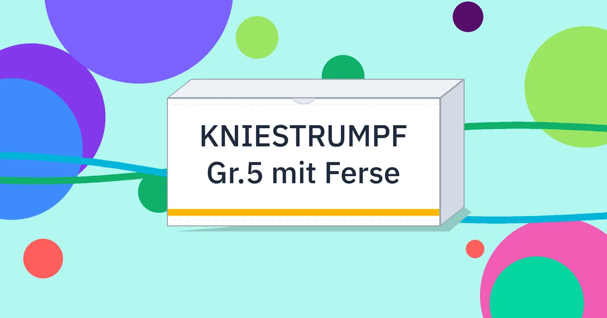 Symbolbild: Packung mit der Aufschrift KNIESTRUMPF Gr.5 mit Ferse (PZN 01969453) – Verfügbarkeit und Bezug in Apotheken in Frankfurt am Main