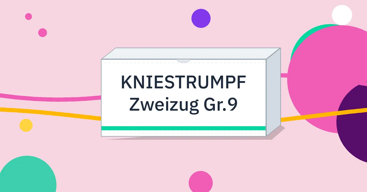 Symbolbild: Packung mit der Aufschrift KNIESTRUMPF Zweizug Gr.9 (PZN 01738185) – Verfügbarkeit und Bezug in Apotheken in Frankfurt am Main