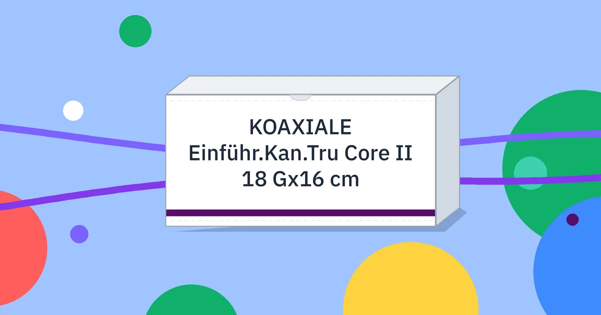 Symbolbild: Packung mit der Aufschrift KOAXIALE Einführ.Kan.Tru Core II 18 Gx16 cm (PZN 02294721) – Verfügbarkeit und Bezug in Apotheken in Frankfurt am Main