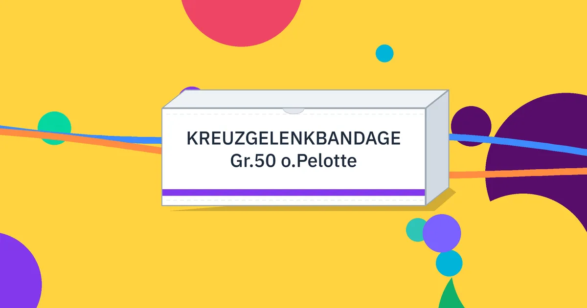 Symbolbild: Packung mit der Aufschrift KREUZGELENKBANDAGE Gr.50 o.Pelotte (PZN 04841831) – Verfügbarkeit und Bezug in Apotheken in Frankfurt am Main