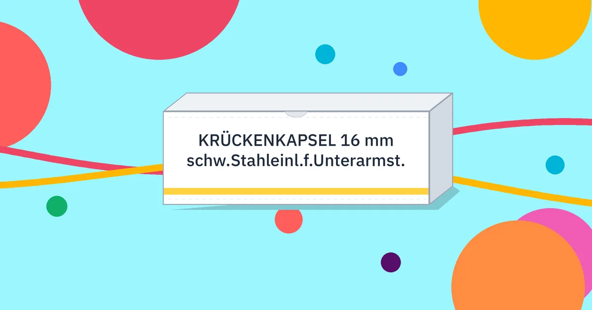 Symbolbild: Packung mit der Aufschrift KRÜCKENKAPSEL 16 mm schw.Stahleinl.f.Unterarmst. (PZN 03097968) – Verfügbarkeit und Bezug in Apotheken in Frankfurt am Main