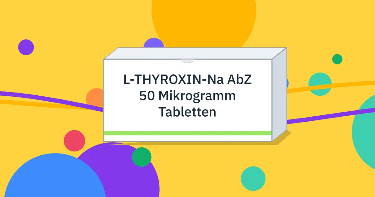 Symbolbild: Packung mit der Aufschrift L-THYROXIN-Na AbZ 50 Mikrogramm Tabletten (PZN 09082330) – Verfügbarkeit und Bezug in Apotheken in Frankfurt am Main