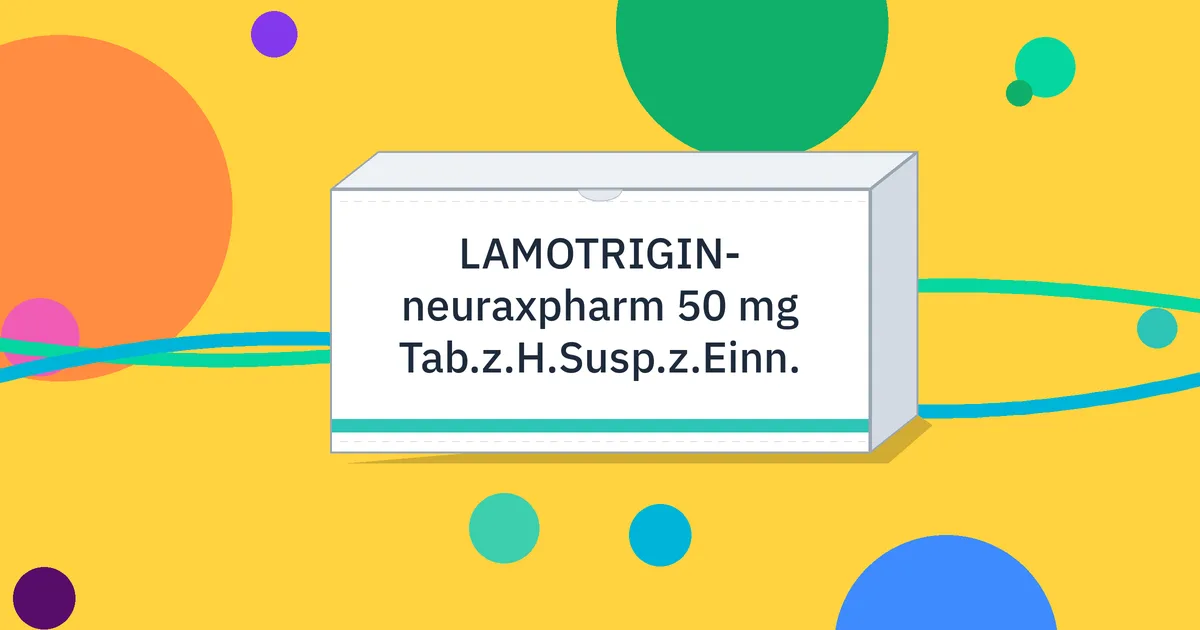 Symbolbild: Packung mit der Aufschrift LAMOTRIGIN-neuraxpharm 50 mg Tab.z.H.Susp.z.Einn. (PZN 00937528) – Verfügbarkeit und Bezug in Apotheken in Frankfurt am Main