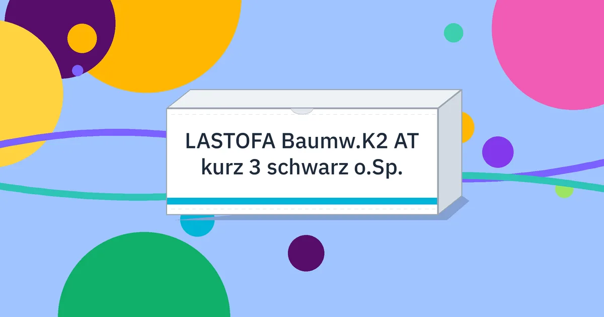 Symbolbild: Packung mit der Aufschrift LASTOFA Baumw.K2 AT kurz 3 schwarz o.Sp. (PZN 01952122) – Verfügbarkeit und Bezug in Apotheken in Frankfurt am Main