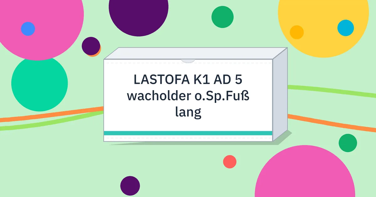 Symbolbild: Packung mit der Aufschrift LASTOFA K1 AD 5 wacholder o.Sp.Fuß lang (PZN 14146776) – Verfügbarkeit und Bezug in Apotheken in Frankfurt am Main