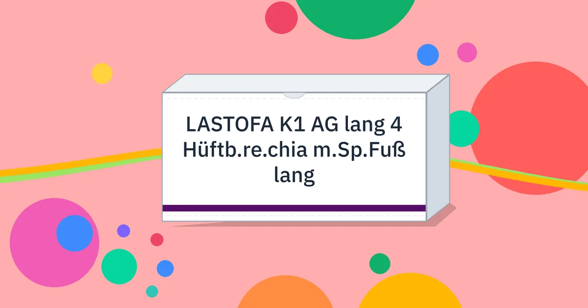 Symbolbild: Packung mit der Aufschrift LASTOFA K1 AG lang 4 Hüftb.re.chia m.Sp.Fuß lang (PZN 13798287) – Verfügbarkeit und Bezug in Apotheken in Frankfurt am Main