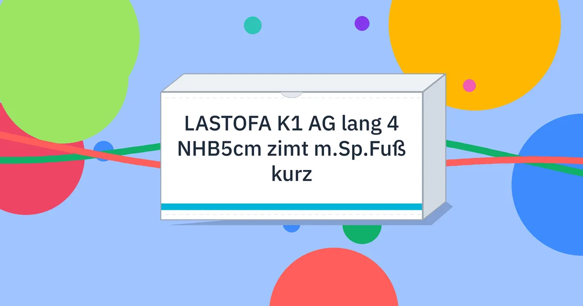 Symbolbild: Packung mit der Aufschrift LASTOFA K1 AG lang 4 NHB5cm zimt m.Sp.Fuß kurz (PZN 13791888) – Verfügbarkeit und Bezug in Apotheken in Frankfurt am Main