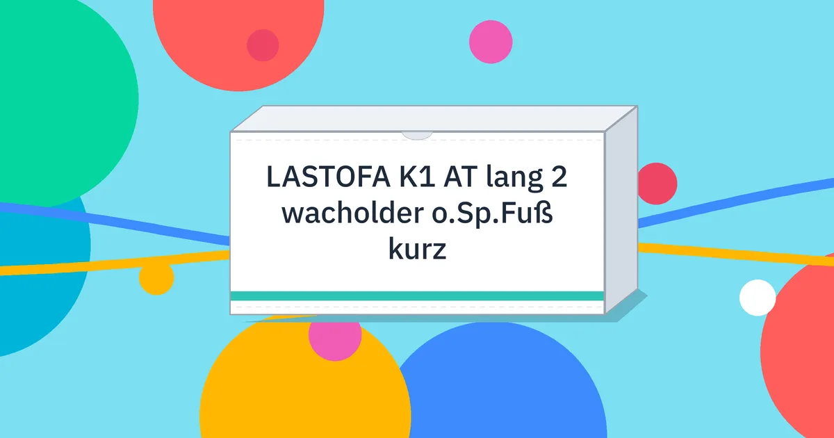 Symbolbild: Packung mit der Aufschrift LASTOFA K1 AT lang 2 wacholder o.Sp.Fuß kurz (PZN 13795509) – Verfügbarkeit und Bezug in Apotheken in Frankfurt am Main