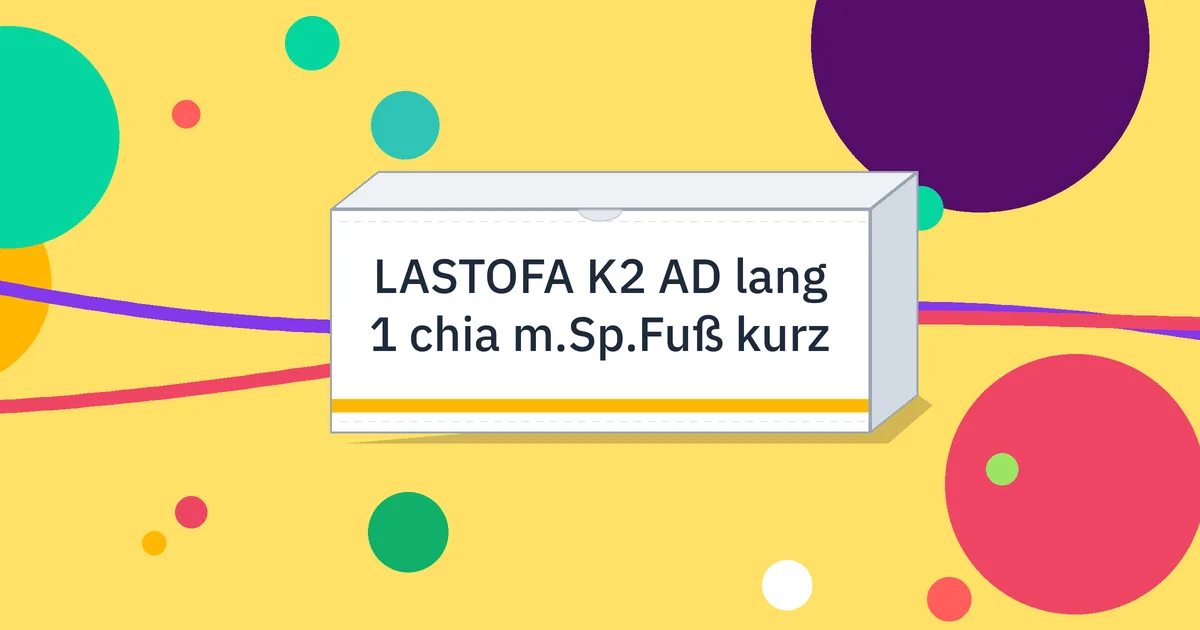 Symbolbild: Packung mit der Aufschrift LASTOFA K2 AD lang 1 chia m.Sp.Fuß kurz (PZN 13799364) – Verfügbarkeit und Bezug in Apotheken in Frankfurt am Main