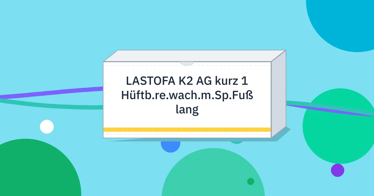 Symbolbild: Packung mit der Aufschrift LASTOFA K2 AG kurz 1 Hüftb.re.wach.m.Sp.Fuß lang (PZN 13810539) – Verfügbarkeit und Bezug in Apotheken in Frankfurt am Main