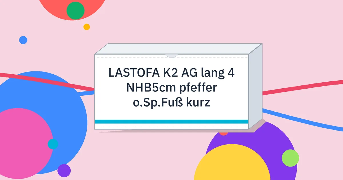 Symbolbild: Packung mit der Aufschrift LASTOFA K2 AG lang 4 NHB5cm pfeffer o.Sp.Fuß kurz (PZN 13805834) – Verfügbarkeit und Bezug in Apotheken in Frankfurt am Main