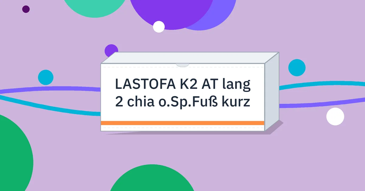 Symbolbild: Packung mit der Aufschrift LASTOFA K2 AT lang 2 chia o.Sp.Fuß kurz (PZN 13808531) – Verfügbarkeit und Bezug in Apotheken in Frankfurt am Main
