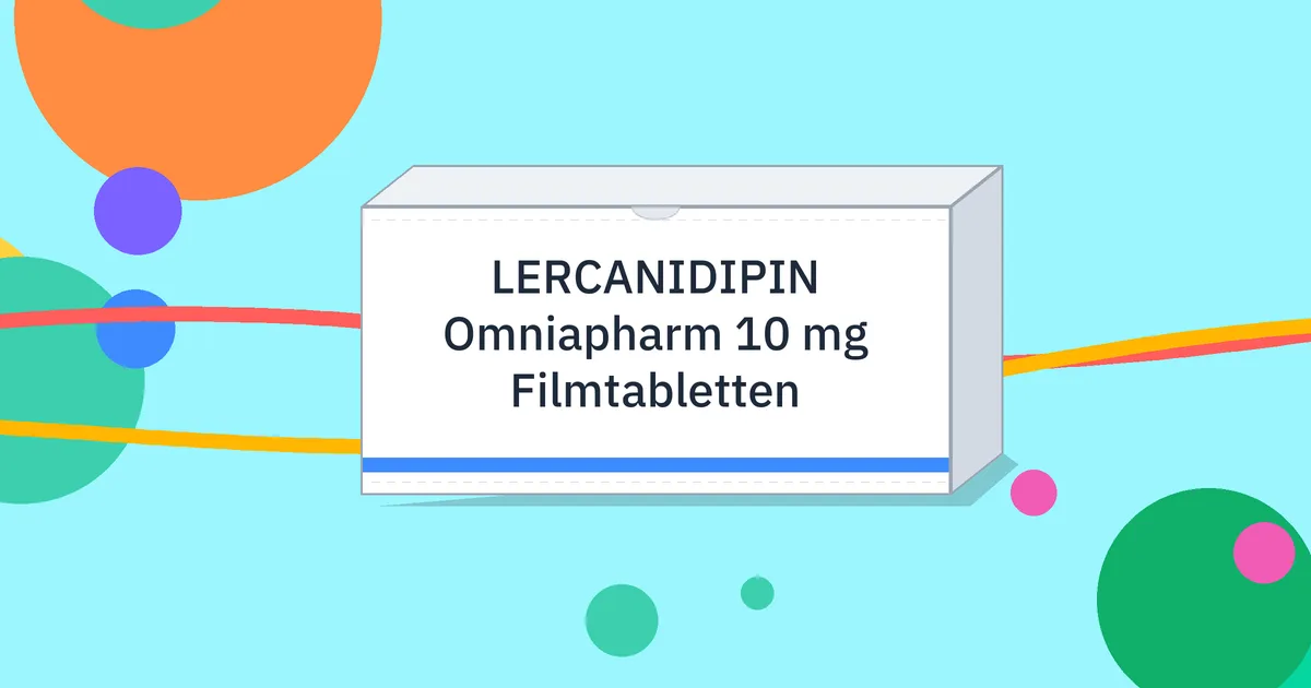 Symbolbild: Packung mit der Aufschrift LERCANIDIPIN Omniapharm 10 mg Filmtabletten (PZN 10042198) – Verfügbarkeit und Bezug in Apotheken in Frankfurt am Main