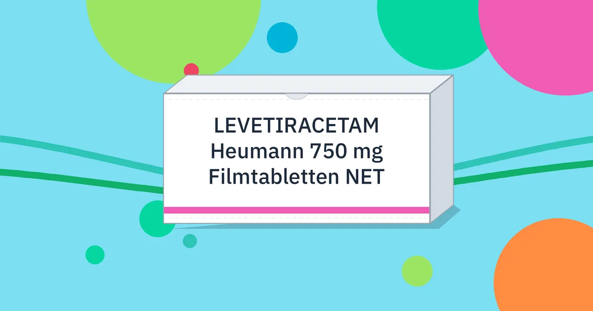 Symbolbild: Packung mit der Aufschrift LEVETIRACETAM Heumann 750 mg Filmtabletten NET (PZN 16139148) – Verfügbarkeit und Bezug in Apotheken in Frankfurt am Main