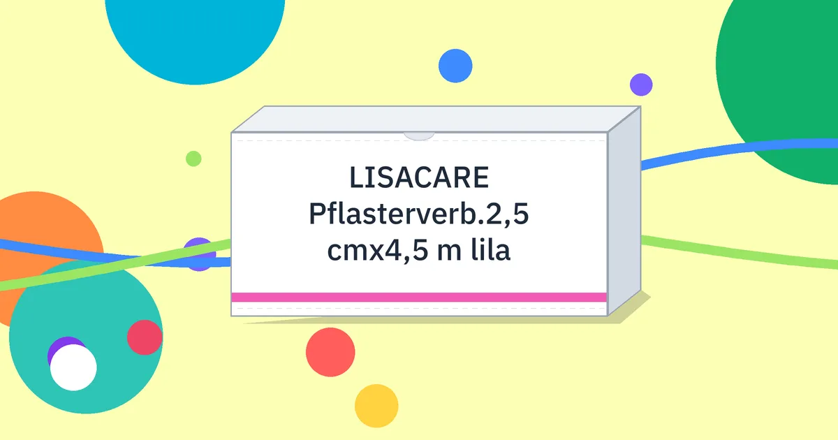 Symbolbild: Packung mit der Aufschrift LISACARE Pflasterverb.2,5 cmx4,5 m lila (PZN 17891569) – Verfügbarkeit und Bezug in Apotheken in Frankfurt am Main
