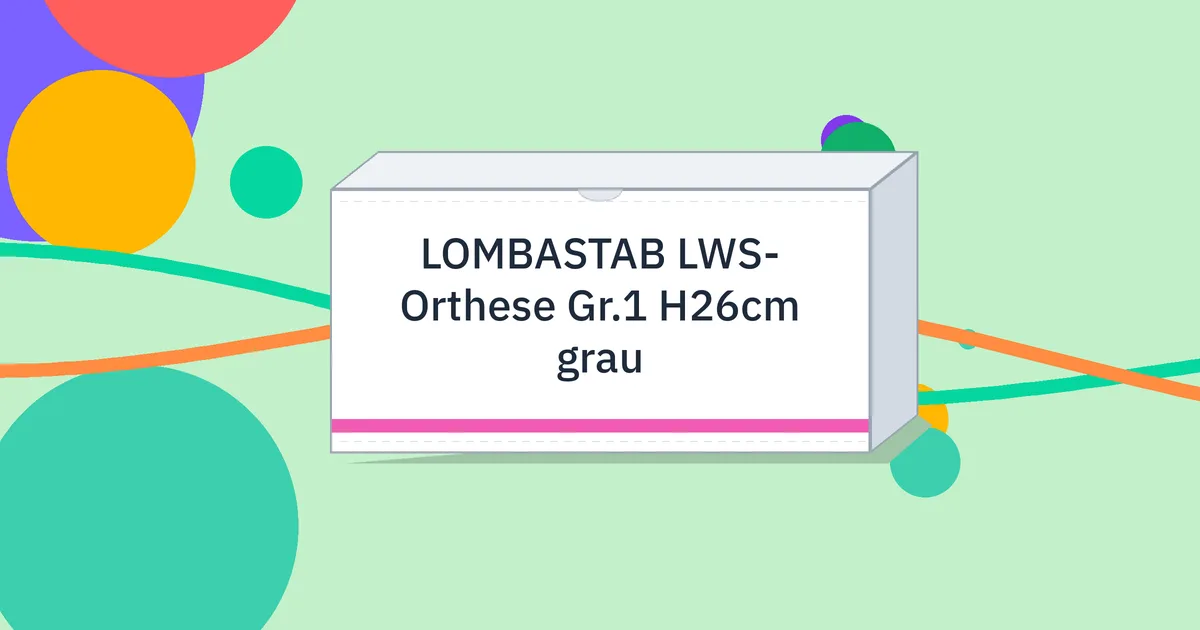 Symbolbild: Packung mit der Aufschrift LOMBASTAB LWS-Orthese Gr.1 H26cm grau (PZN 12555016) – Verfügbarkeit und Bezug in Apotheken in Frankfurt am Main