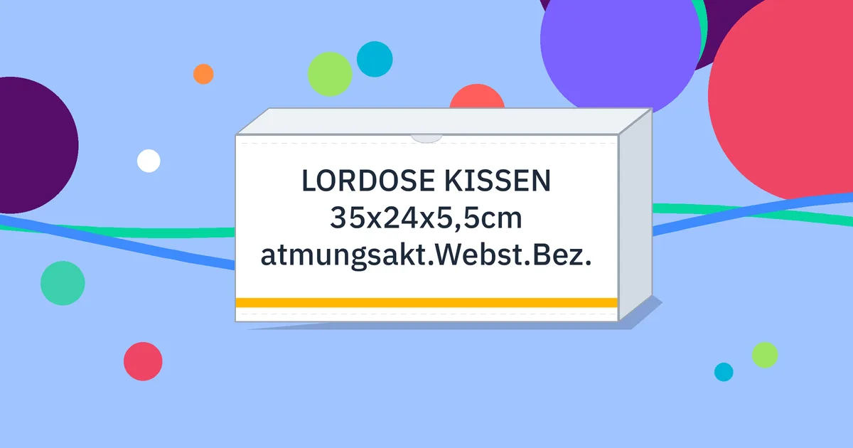 Symbolbild: Packung mit der Aufschrift LORDOSE KISSEN 35x24x5,5cm atmungsakt.Webst.Bez. (PZN 05957234) – Verfügbarkeit und Bezug in Apotheken in Frankfurt am Main