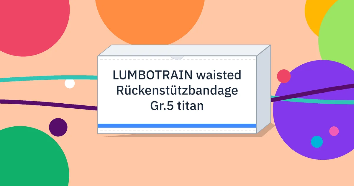 Symbolbild: Packung mit der Aufschrift LUMBOTRAIN waisted Rückenstützbandage Gr.5 titan (PZN 19346534) – Verfügbarkeit und Bezug in Apotheken in Frankfurt am Main