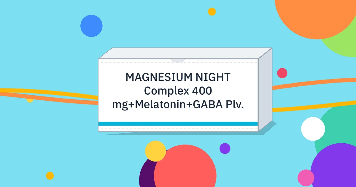 Symbolbild: Packung mit der Aufschrift MAGNESIUM NIGHT Complex 400 mg+Melatonin+GABA Plv. (PZN 20583481) – Verfügbarkeit und Bezug in Apotheken in Frankfurt am Main