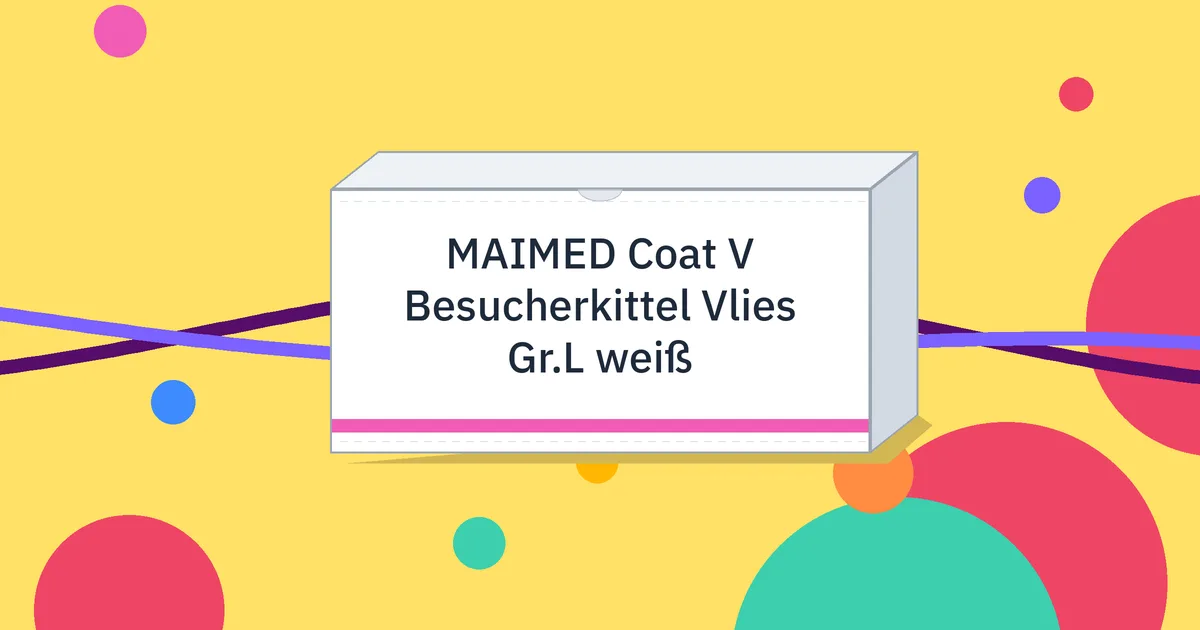 Symbolbild: Packung mit der Aufschrift MAIMED Coat V Besucherkittel Vlies Gr.L weiß (PZN 20349727) – Verfügbarkeit und Bezug in Apotheken in Frankfurt am Main