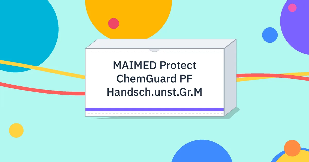 Symbolbild: Packung mit der Aufschrift MAIMED Protect ChemGuard PF Handsch.unst.Gr.M (PZN 12635850) – Verfügbarkeit und Bezug in Apotheken in Frankfurt am Main