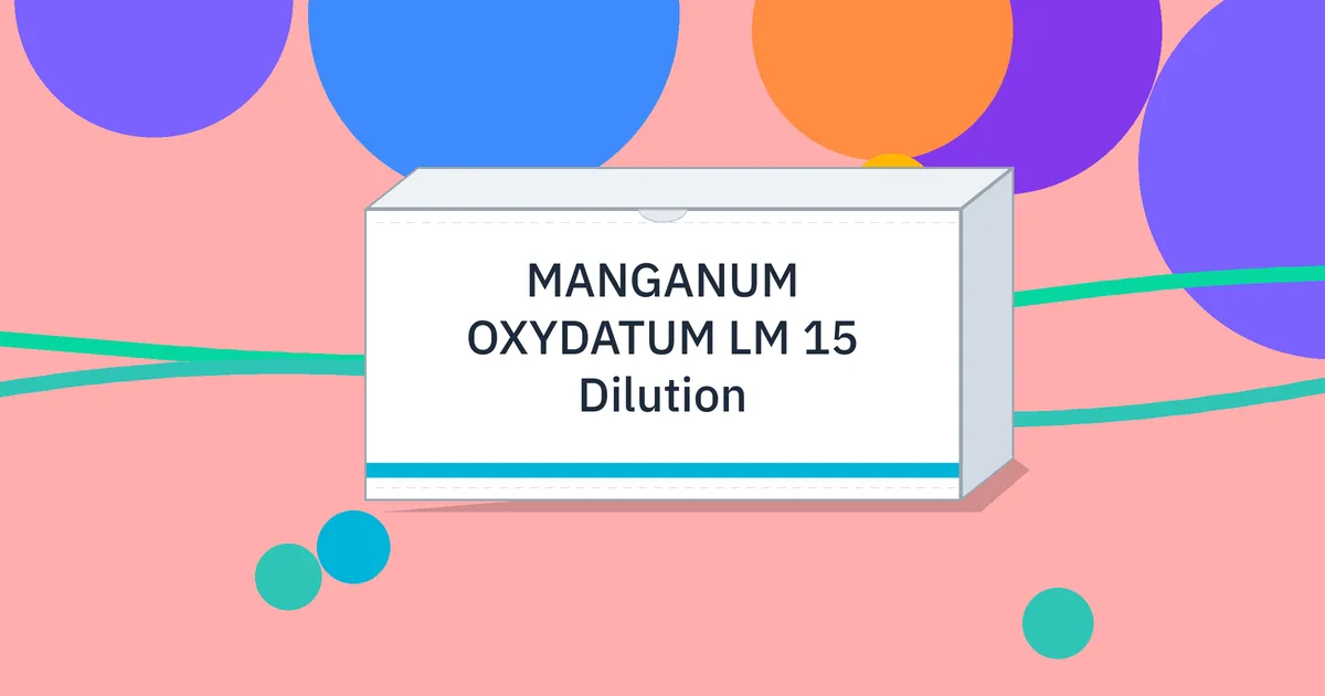 Symbolbild: Packung mit der Aufschrift MANGANUM OXYDATUM LM 15 Dilution (PZN 12944657) – Verfügbarkeit und Bezug in Apotheken in Frankfurt am Main