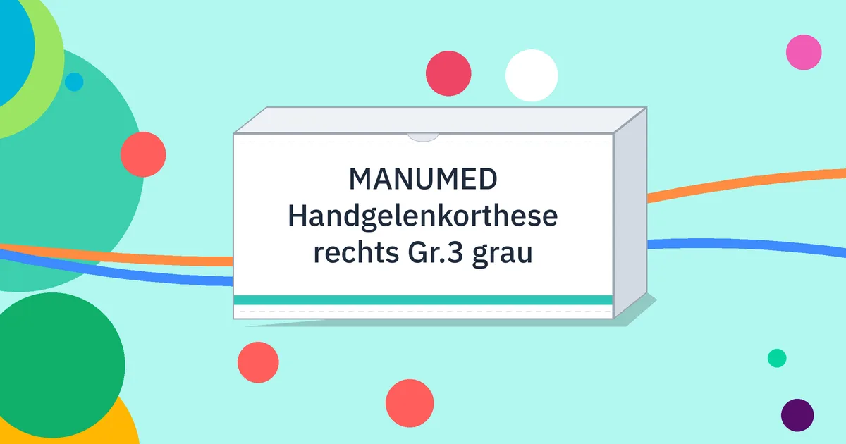 Symbolbild: Packung mit der Aufschrift MANUMED Handgelenkorthese rechts Gr.3 grau (PZN 15314448) – Verfügbarkeit und Bezug in Apotheken in Frankfurt am Main