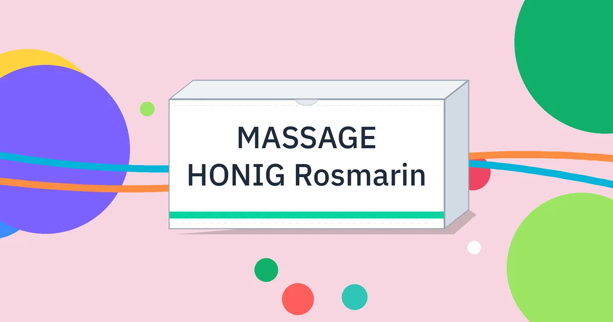 Symbolbild: Packung mit der Aufschrift MASSAGE HONIG Rosmarin (PZN 05452592) – Verfügbarkeit und Bezug in Apotheken in Frankfurt am Main