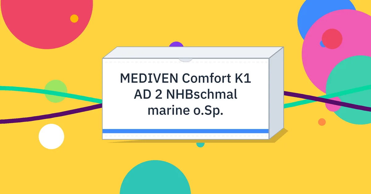 Symbolbild: Packung mit der Aufschrift MEDIVEN Comfort K1 AD 2 NHBschmal marine o.Sp. (PZN 14562138) – Verfügbarkeit und Bezug in Apotheken in Frankfurt am Main