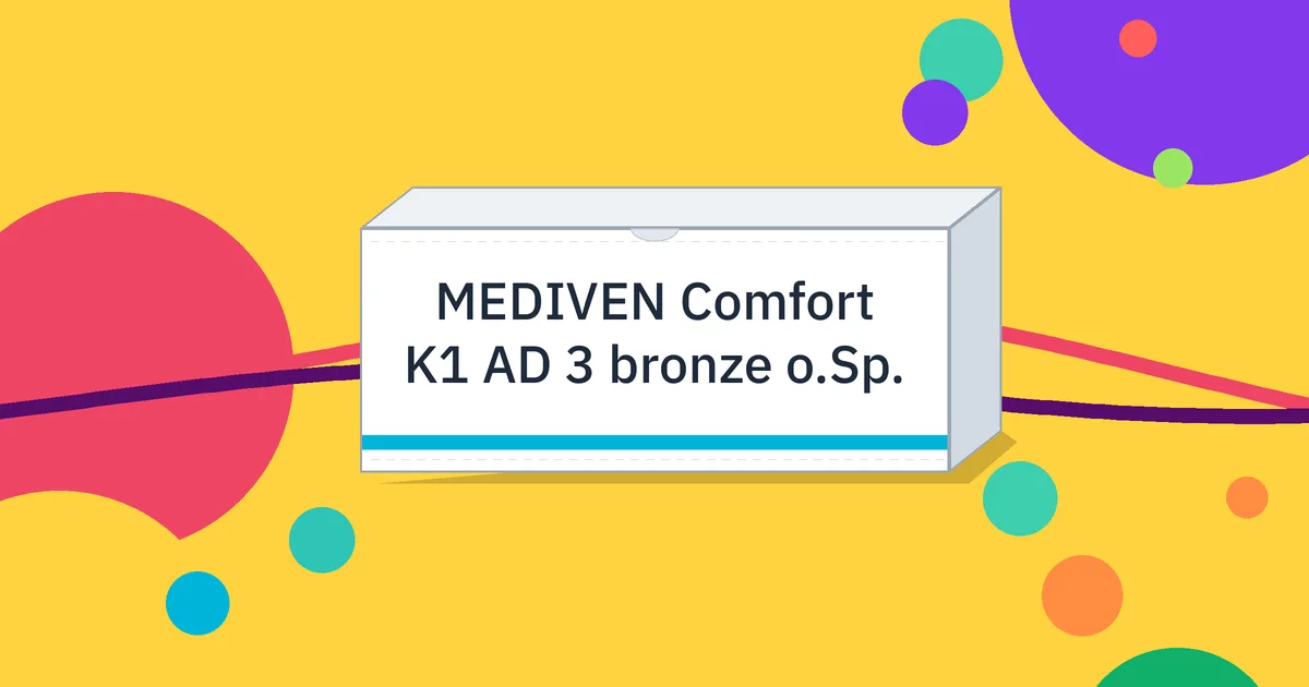 Symbolbild: Packung mit der Aufschrift MEDIVEN Comfort K1 AD 3 bronze o.Sp. (PZN 14559076) – Verfügbarkeit und Bezug in Apotheken in Frankfurt am Main