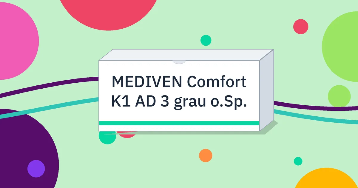 Symbolbild: Packung mit der Aufschrift MEDIVEN Comfort K1 AD 3 grau o.Sp. (PZN 19005572) – Verfügbarkeit und Bezug in Apotheken in Frankfurt am Main