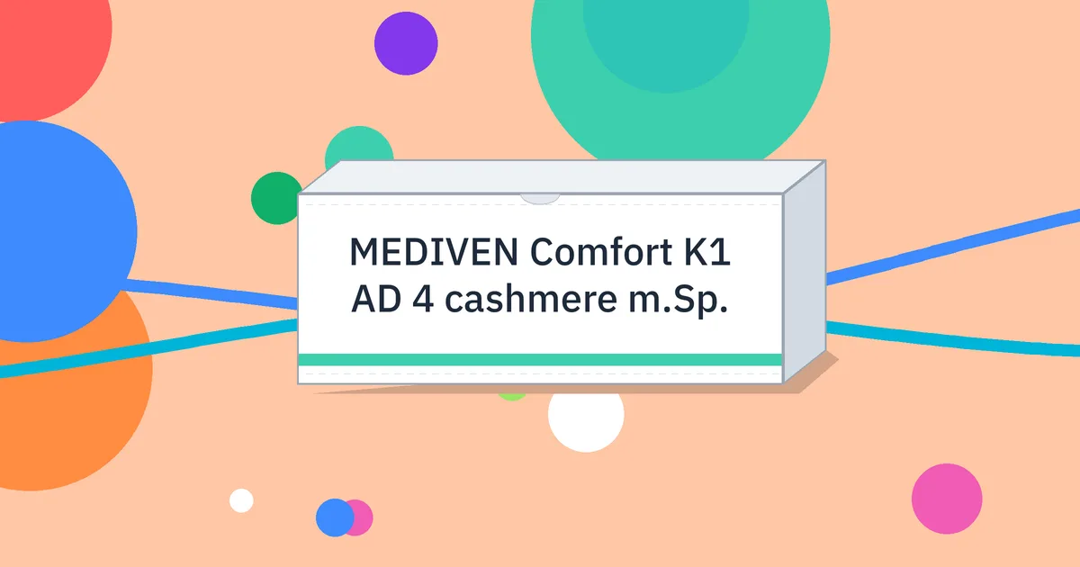Symbolbild: Packung mit der Aufschrift MEDIVEN Comfort K1 AD 4 cashmere m.Sp. (PZN 14658507) – Verfügbarkeit und Bezug in Apotheken in Frankfurt am Main