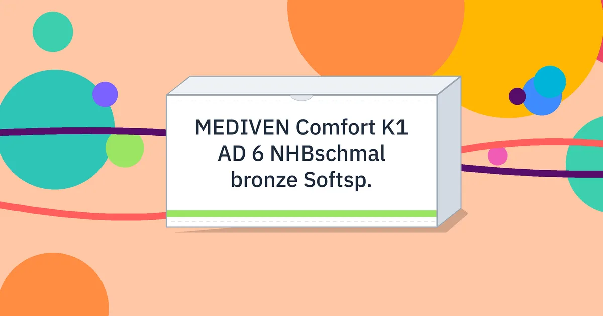 Symbolbild: Packung mit der Aufschrift MEDIVEN Comfort K1 AD 6 NHBschmal bronze Softsp. (PZN 14561860) – Verfügbarkeit und Bezug in Apotheken in Frankfurt am Main