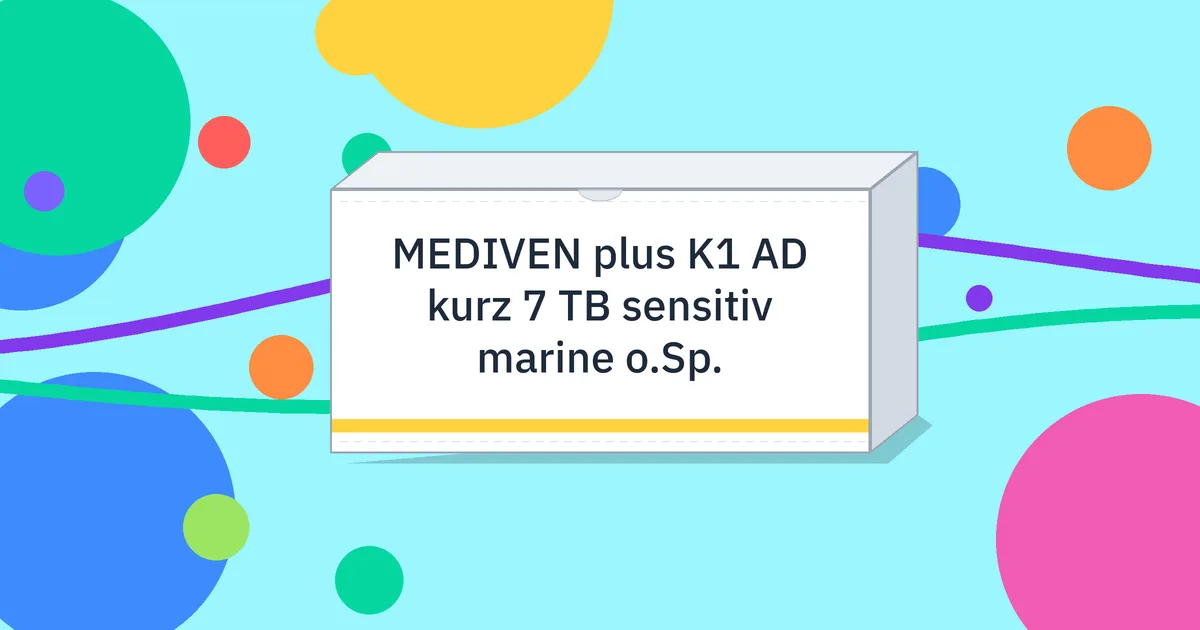 Symbolbild: Packung mit der Aufschrift MEDIVEN plus K1 AD kurz 7 TB sensitiv marine o.Sp. (PZN 15052787) – Verfügbarkeit und Bezug in Apotheken in Frankfurt am Main