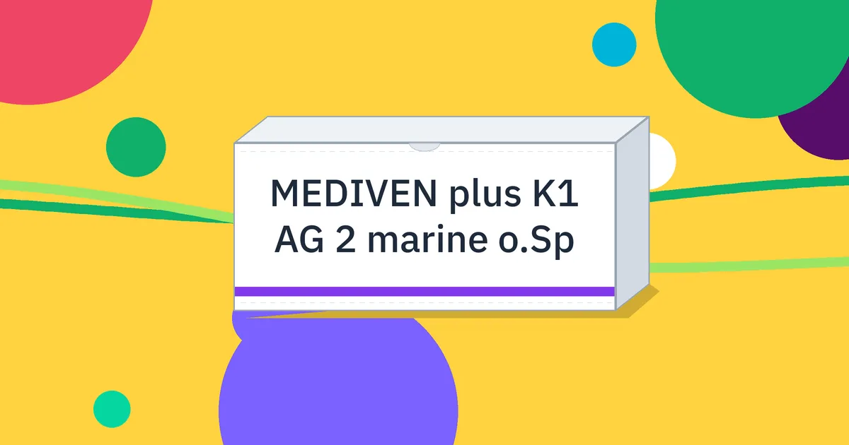Symbolbild: Packung mit der Aufschrift MEDIVEN plus K1 AG 2 marine o.Sp (PZN 15055395) – Verfügbarkeit und Bezug in Apotheken in Frankfurt am Main