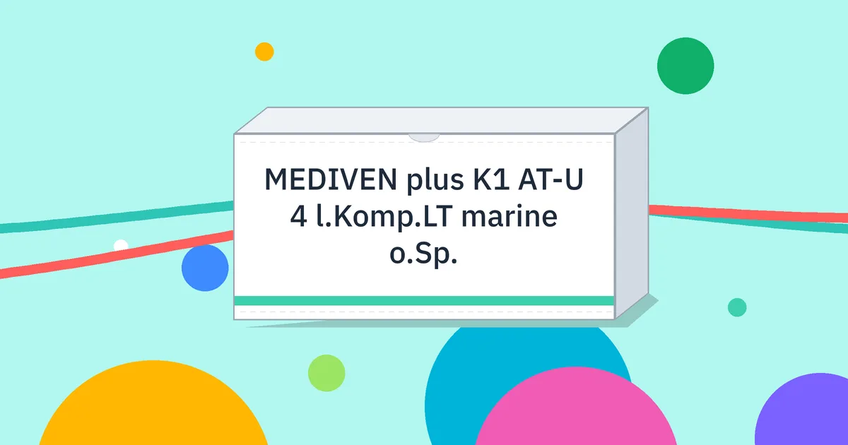 Symbolbild: Packung mit der Aufschrift MEDIVEN plus K1 AT-U 4 l.Komp.LT marine o.Sp. (PZN 15032520) – Verfügbarkeit und Bezug in Apotheken in Frankfurt am Main