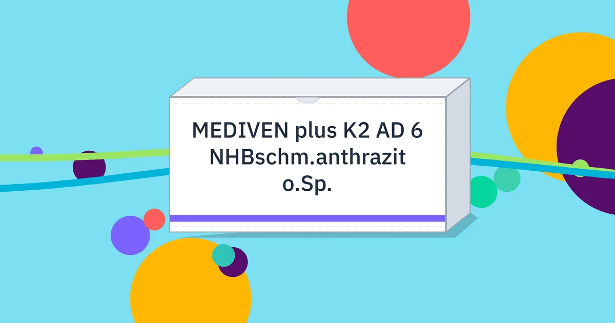 Symbolbild: Packung mit der Aufschrift MEDIVEN plus K2 AD 6 NHBschm.anthrazit o.Sp. (PZN 15937824) – Verfügbarkeit und Bezug in Apotheken in Frankfurt am Main