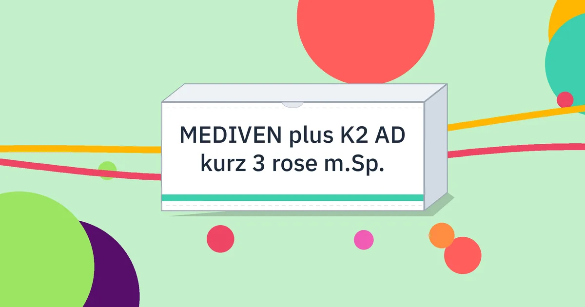 Symbolbild: Packung mit der Aufschrift MEDIVEN plus K2 AD kurz 3 rose m.Sp. (PZN 15097086) – Verfügbarkeit und Bezug in Apotheken in Frankfurt am Main
