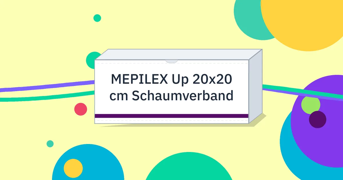 Symbolbild: Packung mit der Aufschrift MEPILEX Up 20x20 cm Schaumverband (PZN 19903615) – Verfügbarkeit und Bezug in Apotheken in Frankfurt am Main