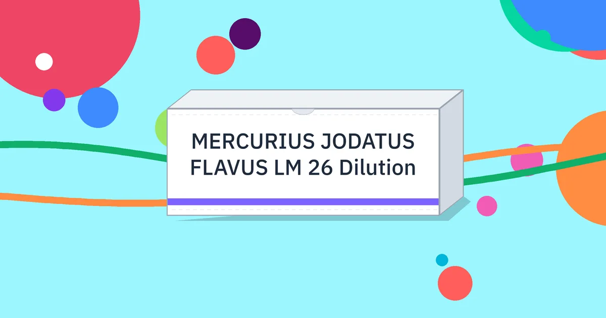 Symbolbild: Packung mit der Aufschrift MERCURIUS JODATUS FLAVUS LM 26 Dilution (PZN 12951976) – Verfügbarkeit und Bezug in Apotheken in Frankfurt am Main