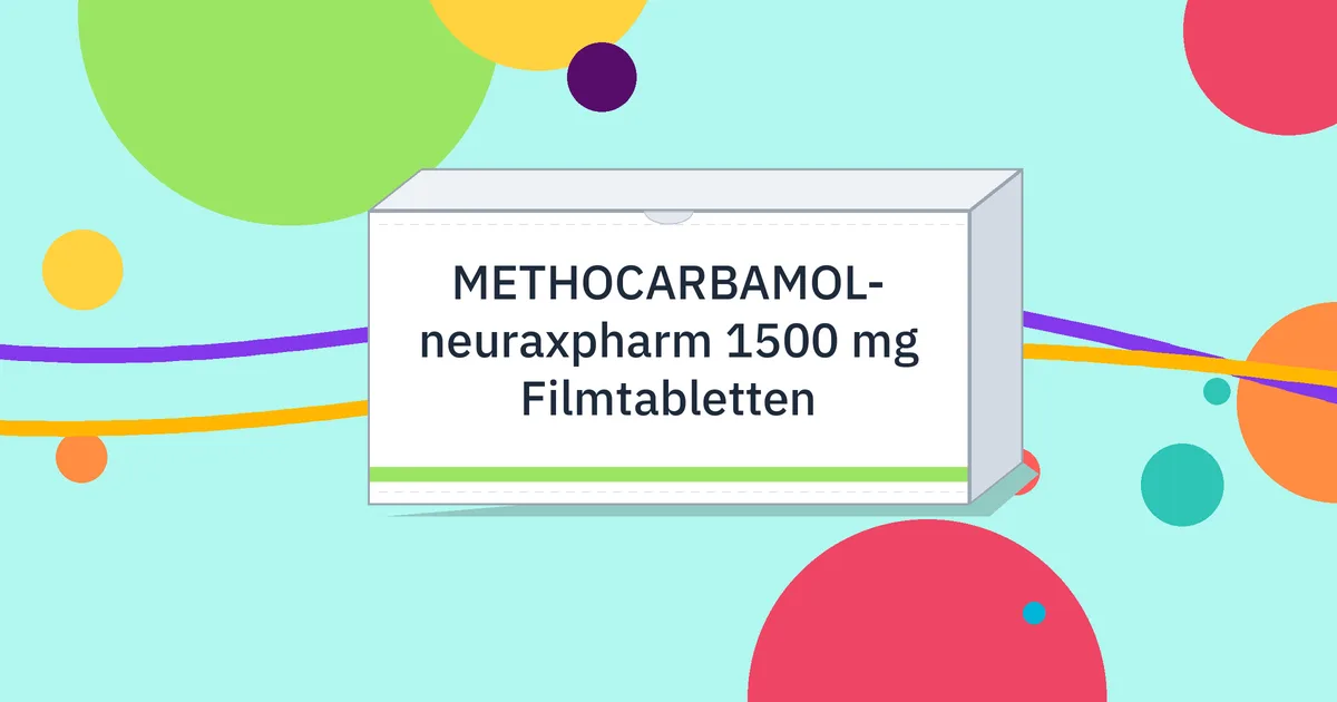 Symbolbild: Packung mit der Aufschrift METHOCARBAMOL-neuraxpharm 1500 mg Filmtabletten (PZN 17163232) – Verfügbarkeit und Bezug in Apotheken in Frankfurt am Main